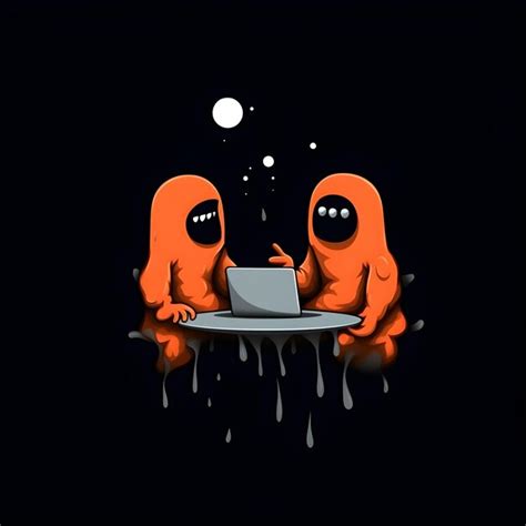 Premium Photo Two Orange Alien Characters Are Looking At A Laptop