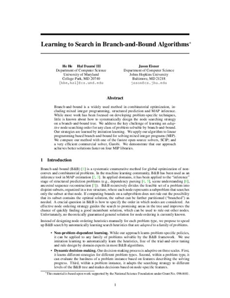 Pdf Learning To Search In Branch And Bound Algorithms
