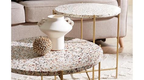 Table Basse Design Ronde En Terrazzo Et Métal Doré D55 Cm Mezzo Miliboo