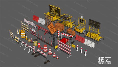 3d模型 现代交通道路施工路障设备警示牌模型 M0003977584 炫云云模型网