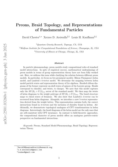Pdf Preons Braid Topology And Representations Of Fundamental Particles