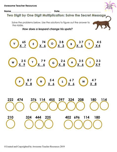 1 Digit By 2 Digit Multiplication Secret Message Worksheet 8