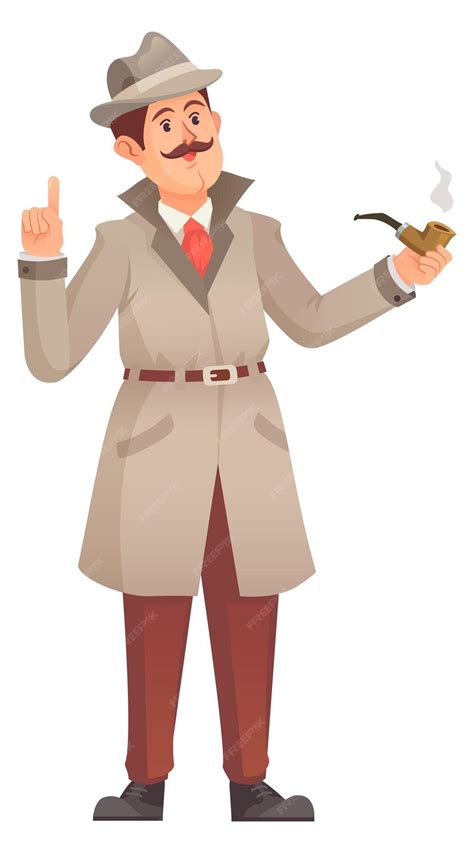 Premium Vector Detective Smoking Pipe Cartoon Smart Character Solving