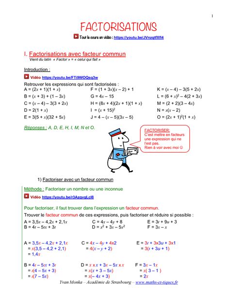 19facto 3e Leçon Sur La Factorisation 1 Yvan Monka Académie De Strasbourg Maths Et