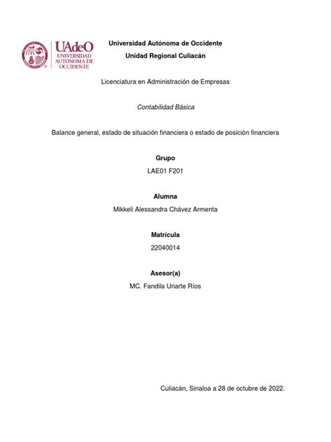 Balance General Estado De Situación Financiera O Estado De Posición