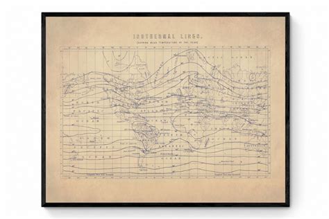 Isothermal Lines Map Showing Mean Temperature Of The Year Antique
