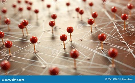 network concept pins on table linked by threads create connections