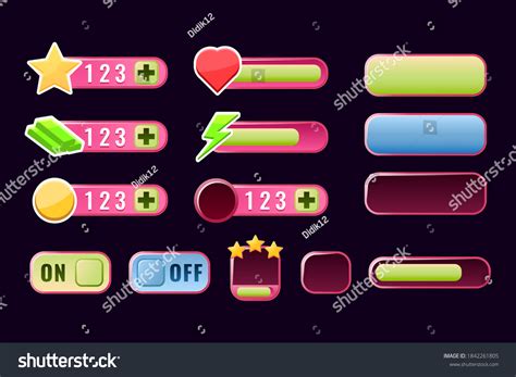 Set Funny Pink Gui Progress Bar Stock Vector Royalty Free 1842261805 Shutterstock