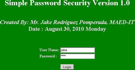 Simple Password Security Version 10 Sourcecodester