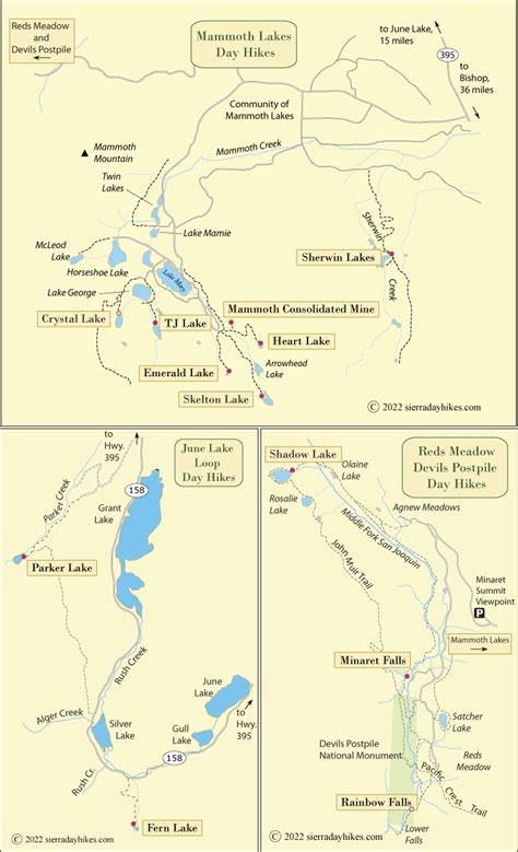 Mammoth Lakes Day Hikes Map