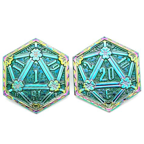 Various Styles Of Flat D20 Metal Coins