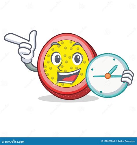 With Clock Passion Fruit Character Cartoon Stock Vector Illustration