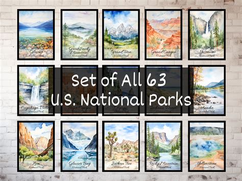 Us National Parks Watercolor Art Prints Set Of All 63 Digital Download Etsy