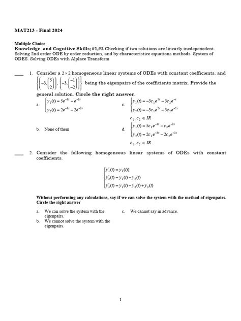 Amt213 Final V1 Pdf Eigenvalues And Eigenvectors Ordinary Differential Equation