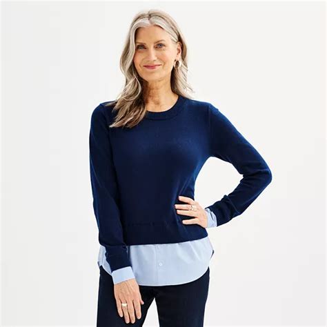 Womens Croft And Barrow® Crew Neck Twofer Sweater