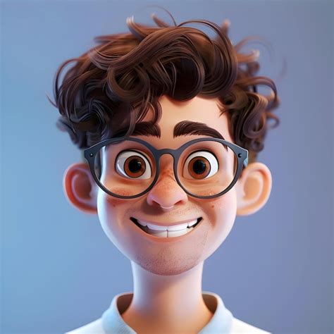 3d Illustration Of A Young Man With Glasses And A Big Smile Premium