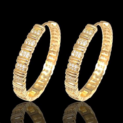 Oro Laminado Gold Filled Gilded Bar Cz Hoop Earrings Kuania
