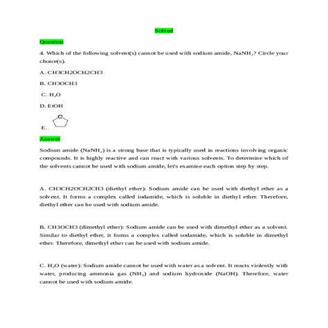 Reacts With Ethanol Form Sodium Ethoxide Naoet And Ammonia Gas