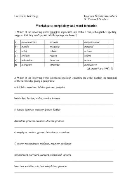 Worksheets Morphology And Word Formation Pdf