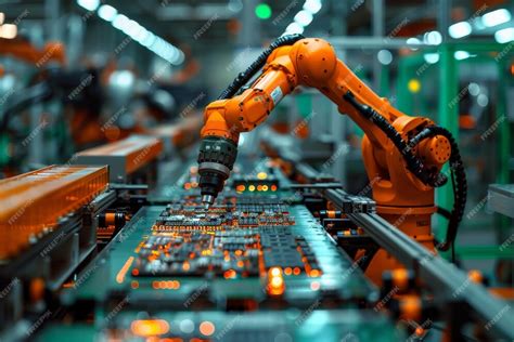 A Robot Arm Meticulously Assembling Electronic Components In A Modern