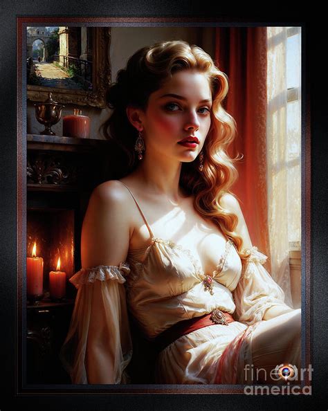 Elegant Victorian Woman By Candlelight At Sunset Alluring Ai Concept