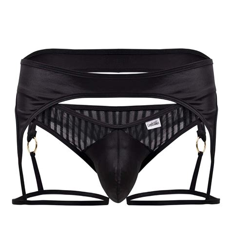 Candyman Striped Garter Thong Black Inderwear