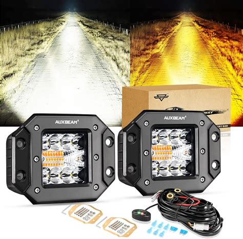 Auxbeam Flush Mount Led Pods 5 Inch 72w Amber White 6 Modes Pod Light