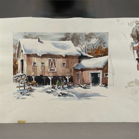 Lot 113 Art Scholz Snow Covered Barn Watercolor Signed Lower Right