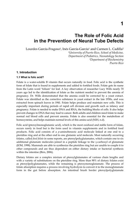 Pdf The Role Of Folic Acid In The Prevention Of Neural Tube Defects