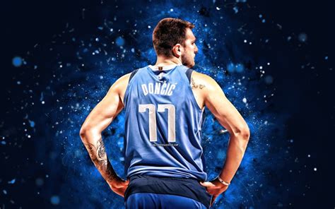 Download Luka Doncic 4k Back View Blue Neon Lights Dallas Mavericks