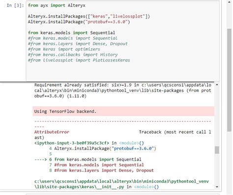 Solved Error Import Sequential From Kerasmodels In Tool Alteryx