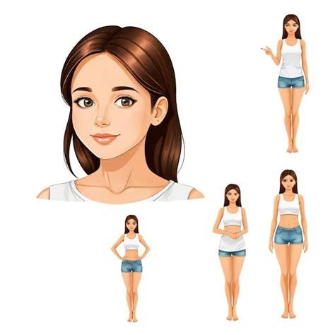 Girl Showing Vector Set White Background Isolated Premium Ai