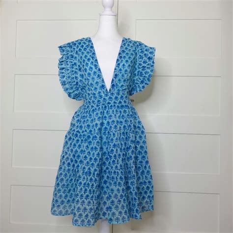 Oliphant Dresses Oliphant Dress Cross Back Mini Fern Blue Nwt