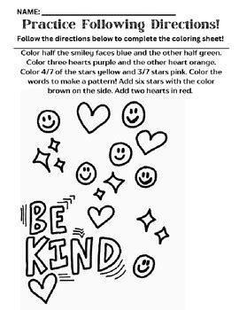 Practice Following Directions Coloring Pages By Ms Dettmers Classroom