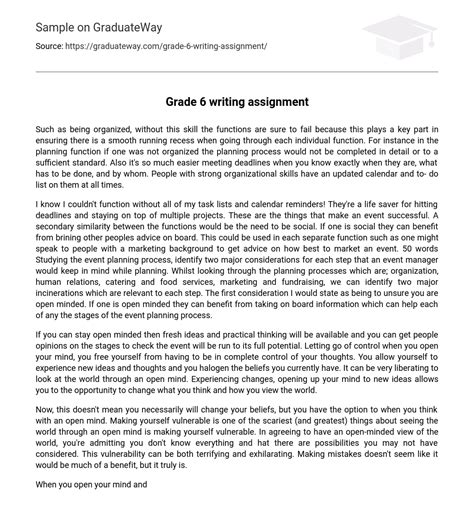 ⇉grade 6 Writing Assignment Essay Example Graduateway