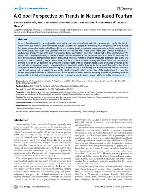 A Global Perspective On Trends In Nature Based Tourism Pdf