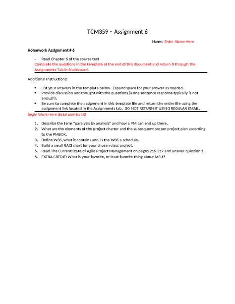 Chapter 6 Assignment Tcm359 Assignment 6 Name Enter Name Here