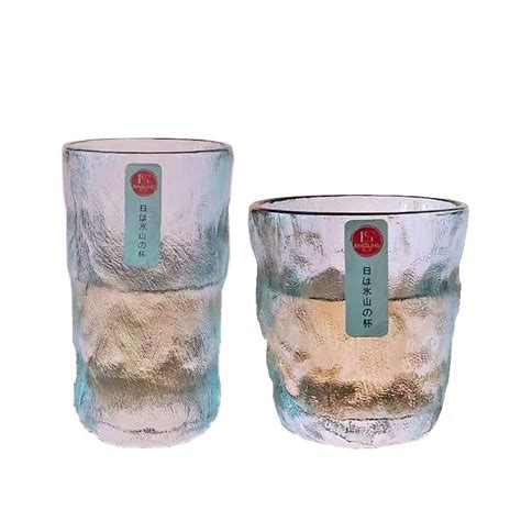 冰川裂纹玻璃杯渐变水杯家用创意磨砂树皮纹杯果汁杯啤酒杯咖啡杯 阿里巴巴