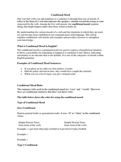 Conditional Mood 0 1 2 3 Pdf Verb Perfect Grammar