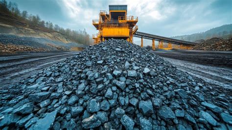 Heavy Machinery Extracts Minerals From A Quarry While Stockpiling