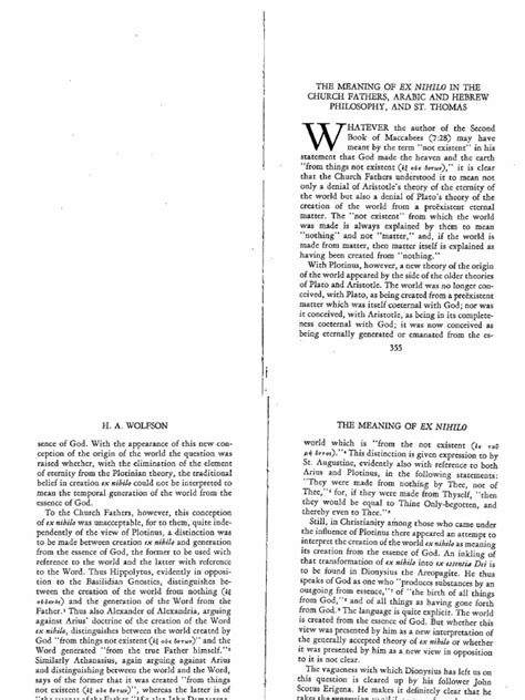 Wolfson The Meaning Of Ex Nihilo Pdf Platonism Metaphysics