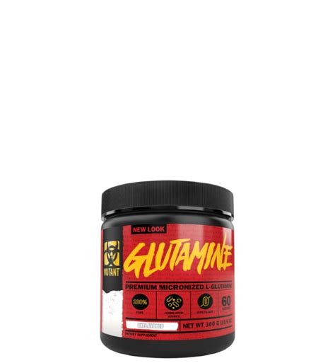 A Container Of Glutamine Premium Micronized L Glutamine With Red And
