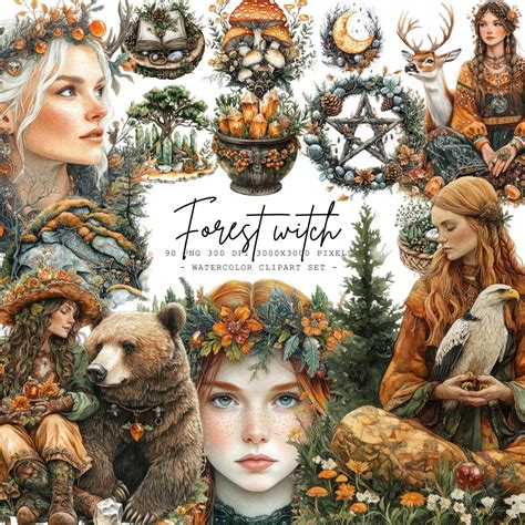 Watercolor Forest Witch Clipart Magic Witch Clipart Witches Png