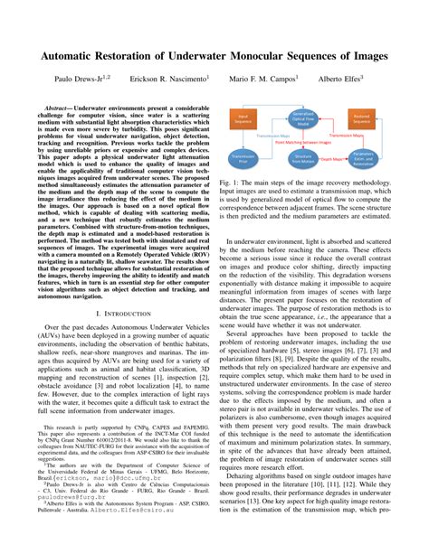 Pdf Automatic Restoration Of Underwater Monocular Sequences Of Images