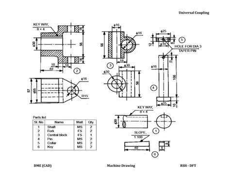 Universal Coupling Part Drawing And Assembly Drawing Pdf