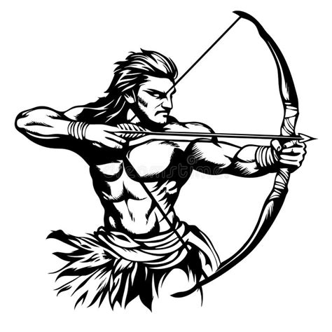 Muscular Archer Drawing In Dynamic Pose Perfect For Tattoo Designs And Illustrations Stock
