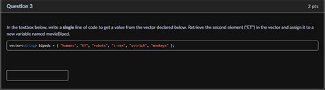 solved in the textbox below write a single line of code to