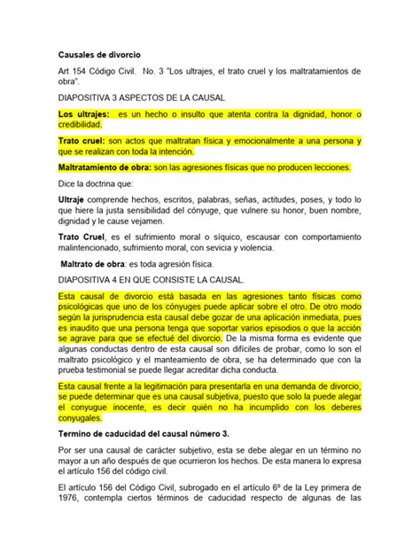 Causales De Divorcio Pdf Divorcio Sentencia Ley