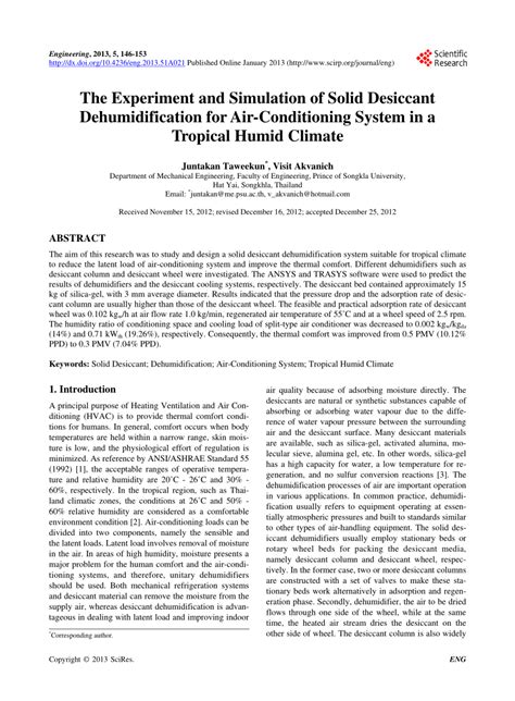 Pdf The Experiment And Simulation Of Solid Desiccant Dehumidification For Air Conditioning