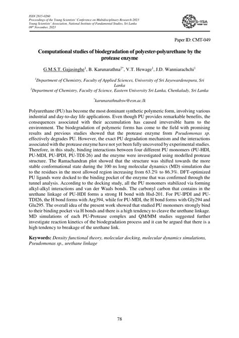 Pdf Computational Studies Of Biodegradation Of Polyester Polyurethane